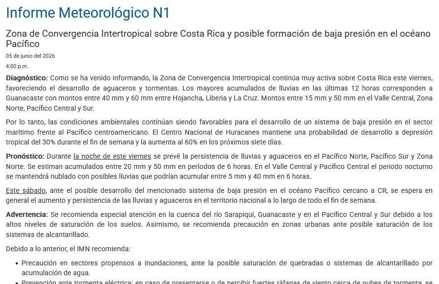 Lluvias seguirán aumentando en Costa Rica: IMN alerta por saturación de ...